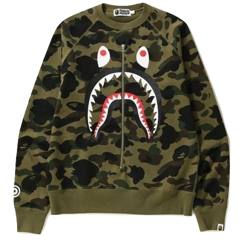 A Bathing Ape 1st Camo Metal Zip Shark Crewneck - Green - Used – Grails SF